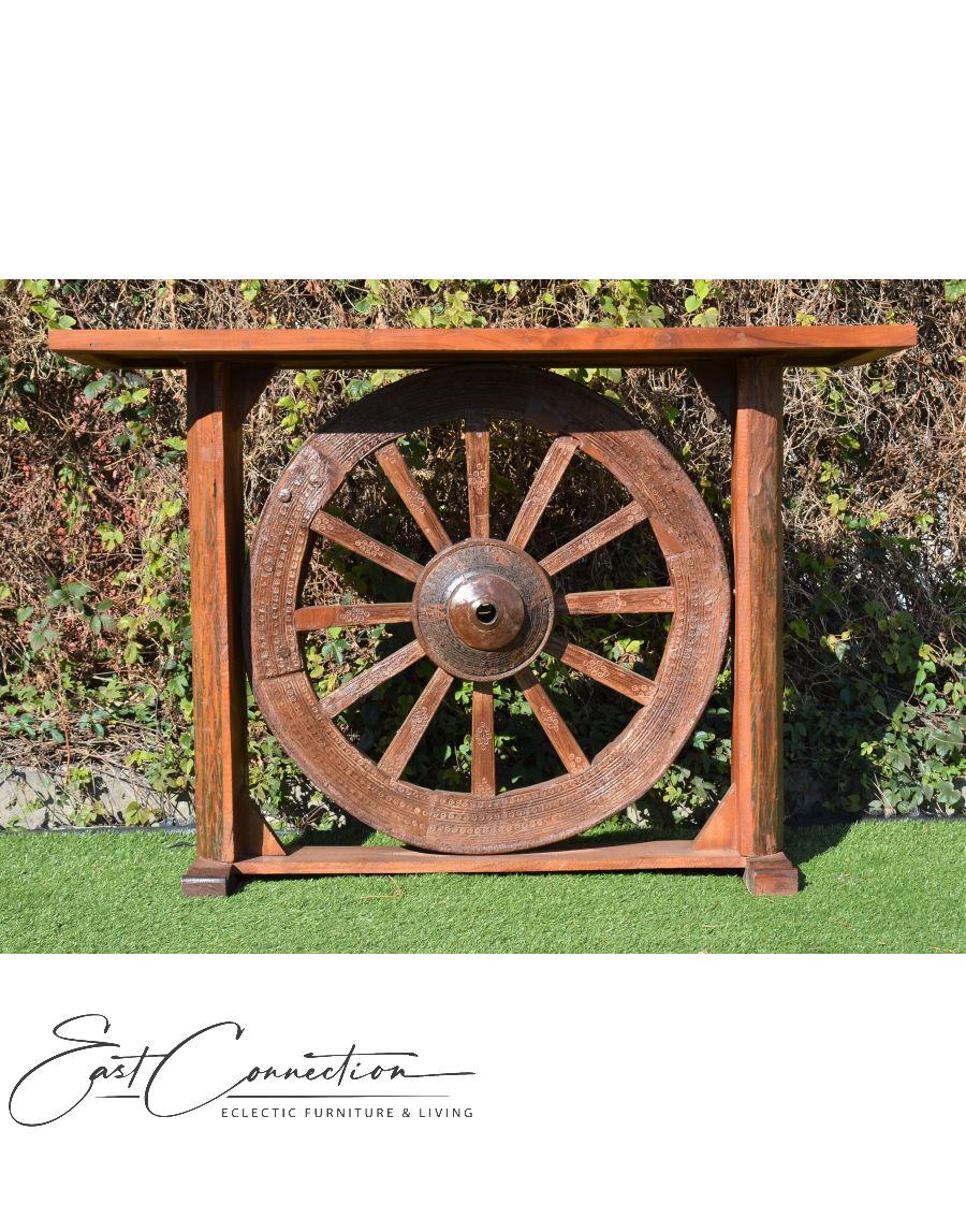 Reclaimed Timber Wagon Wheel Console Hall Table