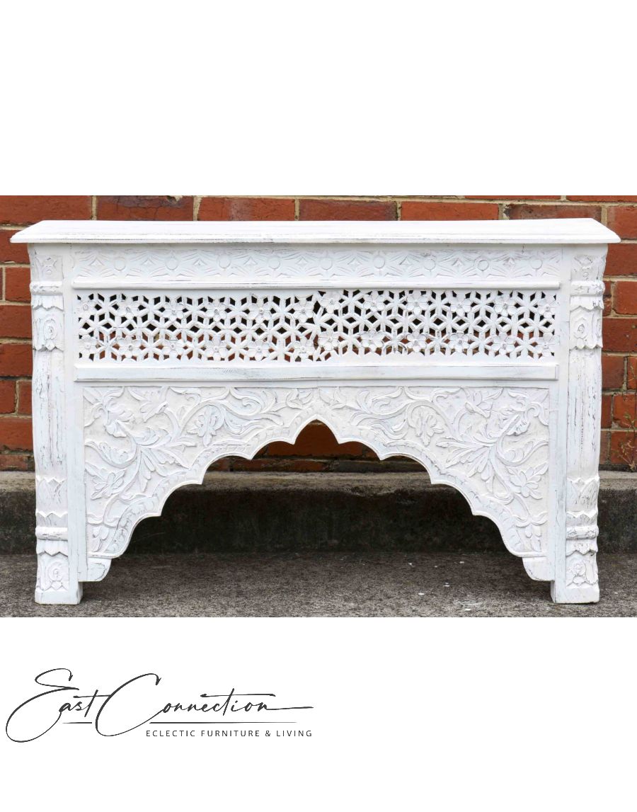 Whitewashed Indian Carved Console/Hall Table