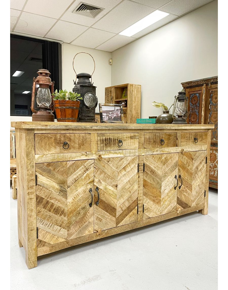 Vintage Reclaimed Timber Parquet Country Buffet Sideboard