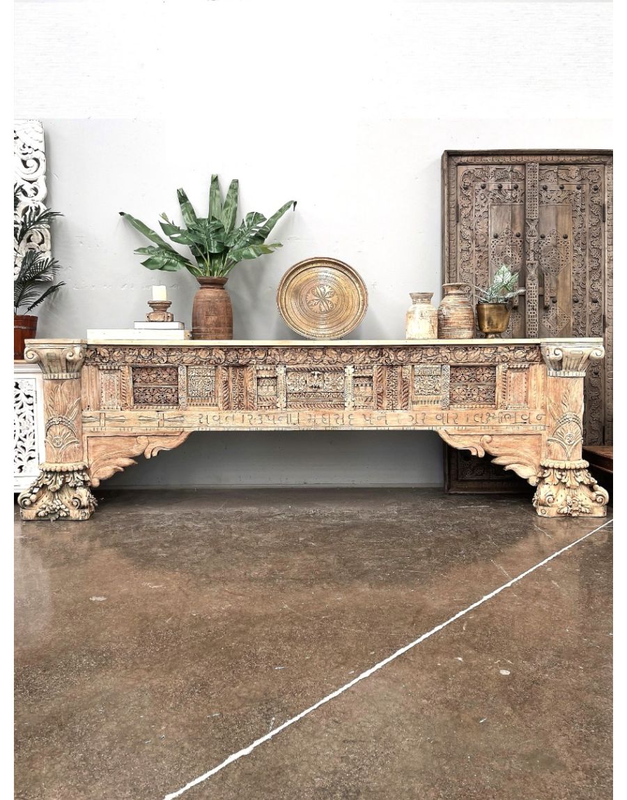 Reclaimed Indian Antique Hand Carved Timber Long Console Hall Table