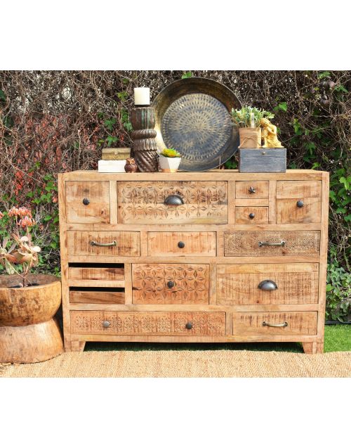 Scandinavian Timber Handcarved Four Drawer Console Hall Table