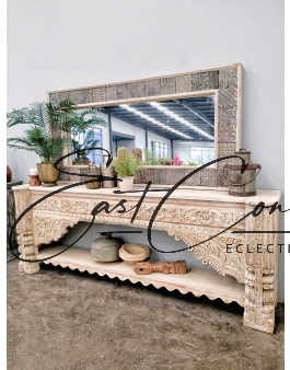 Reclaimed Antique Timber Indian Hand Carved Console Hall Table with Shelf