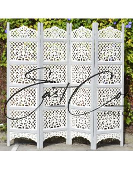 Grey & White Shabby Chic Hand Carved Indian Timber Screen