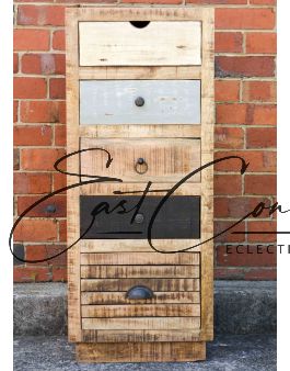 Country Scandinavian Vintage Timber Drawer Unit Tall Boy Retro Industrial