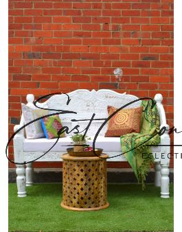 Vintage White Rustic Handcarved Timber Indian Day Bed