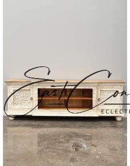 White French Provincial Natural Timber Top Entertainment TV Unit