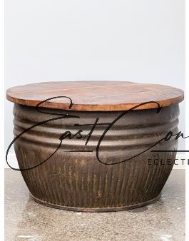 Rustic Recycled Timber Top Vintage Industrial Round Metal Coffee Table